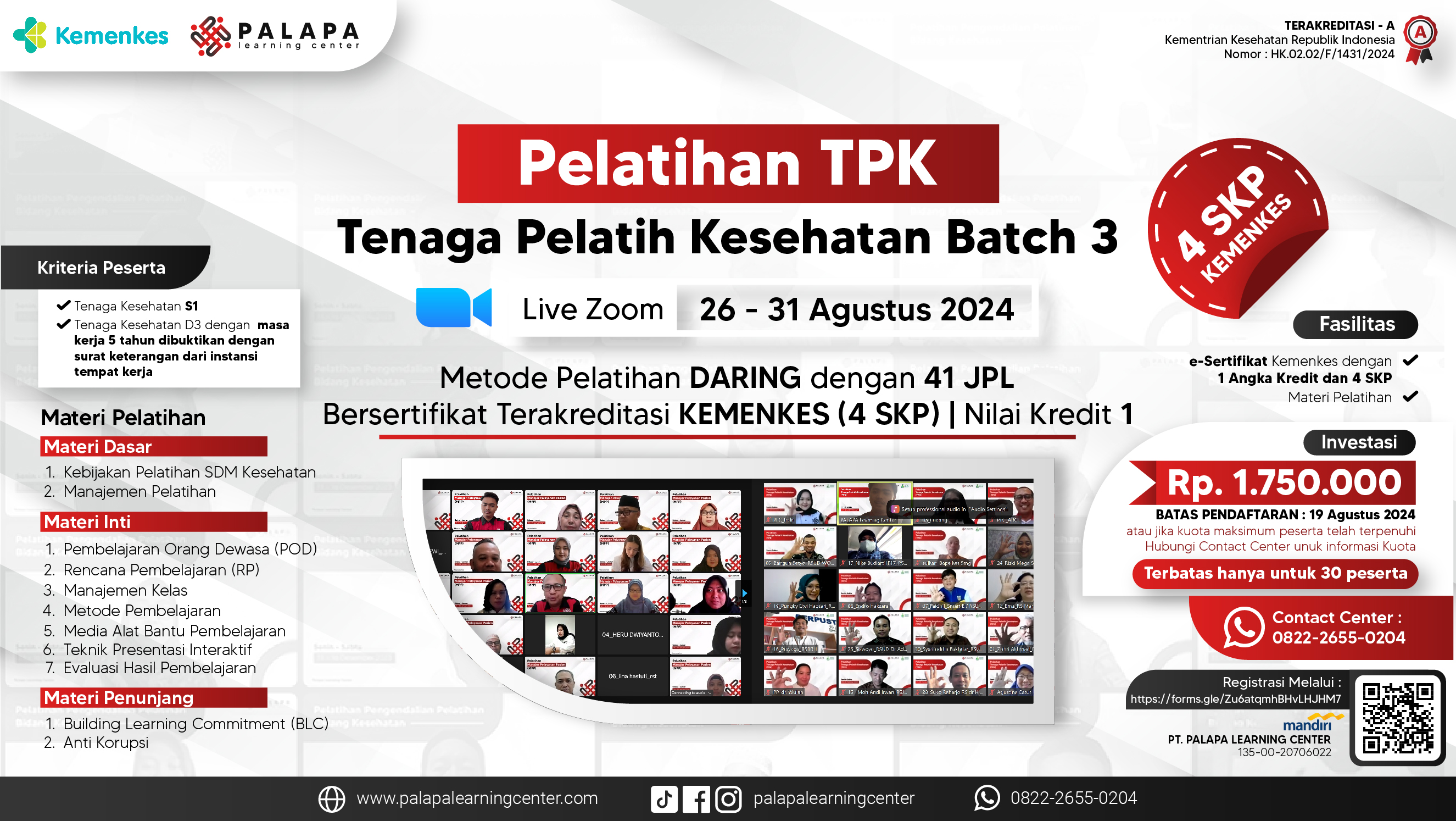 Pelatihan Tenaga Pelatih Kesehatan (TPK) Batch 3 Tahun 2024 - LMS Kemkes