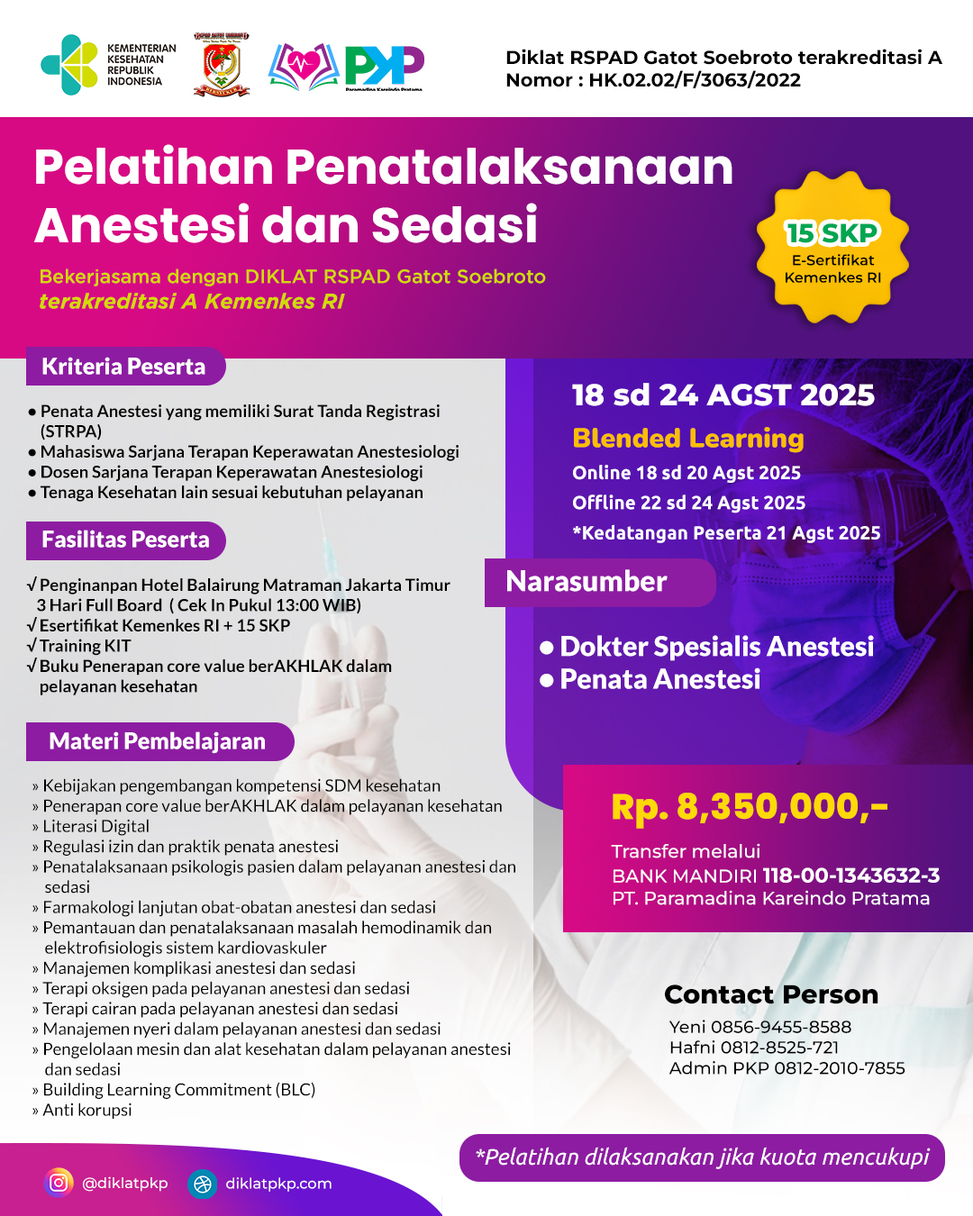 Pelatihan Penatalaksanaan Anestesi dan Sedasi Angkatan 1 - LMS Kemkes